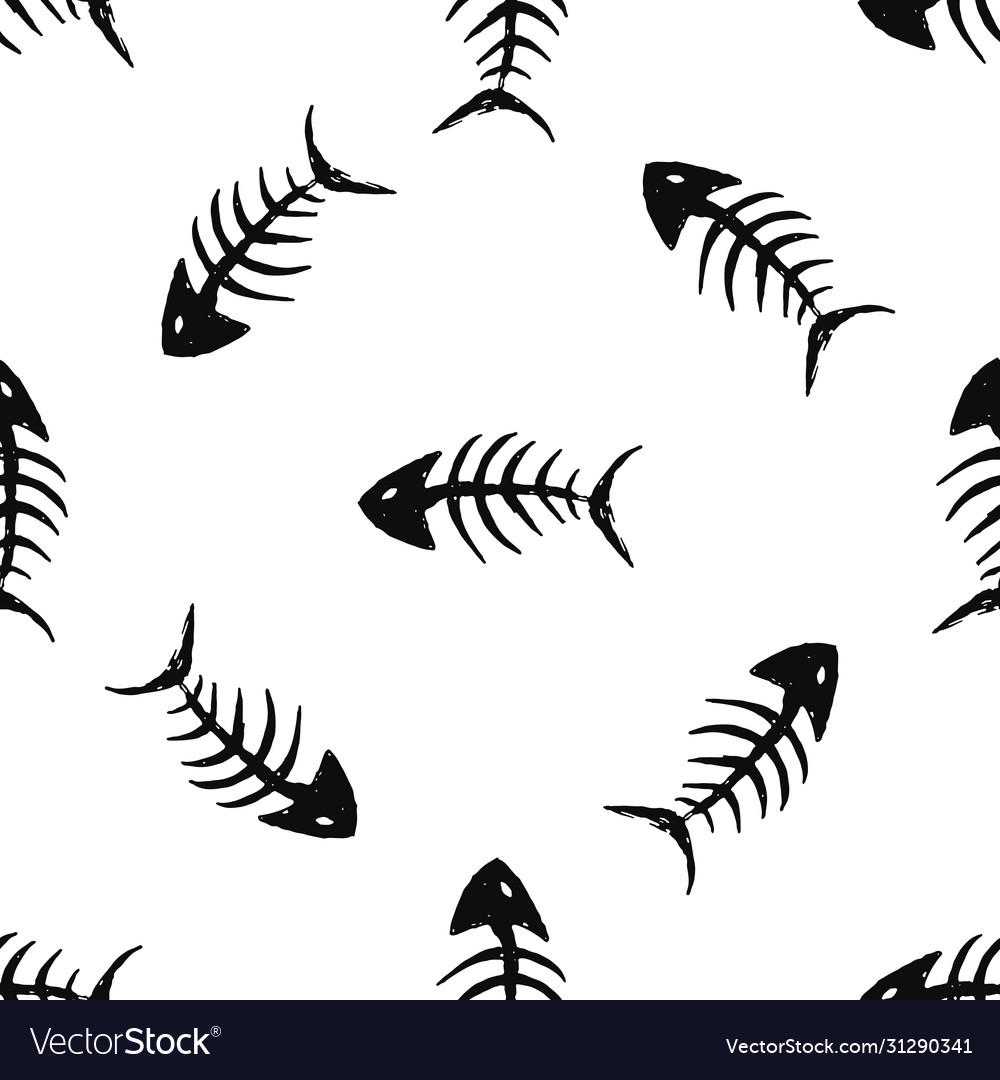 Fish bones seamless pattern skeleton doodle Vector Image
