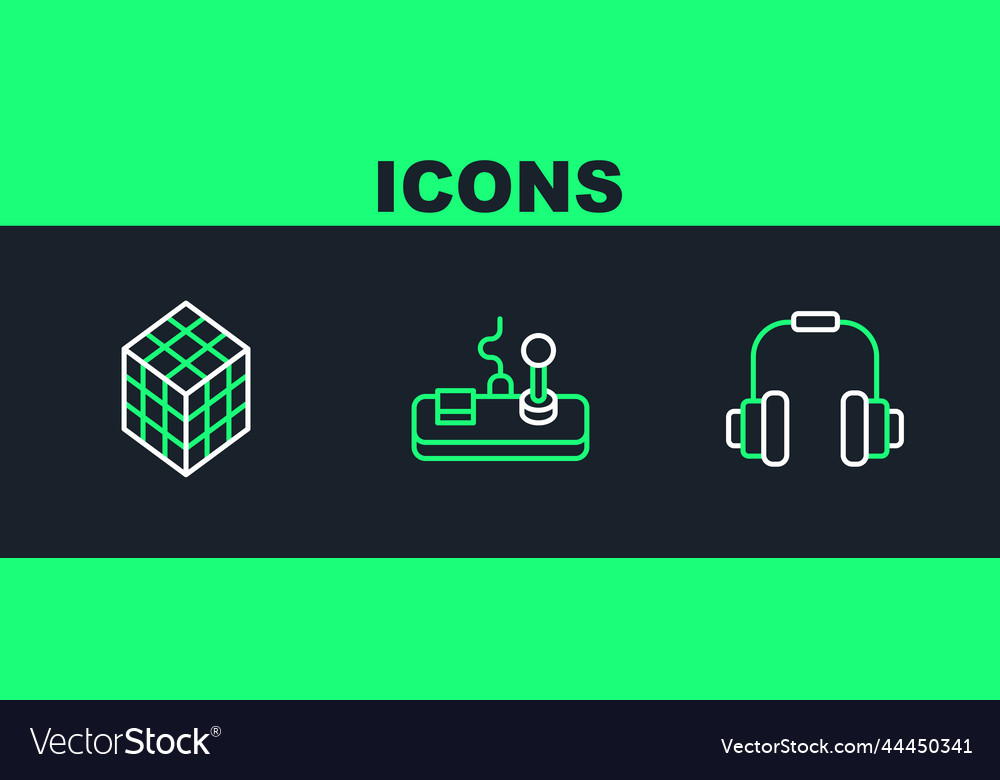 Set line headphones rubik cube and gamepad icon Vector Image Set line headphones rubik cube and gamepad icon Vector Image