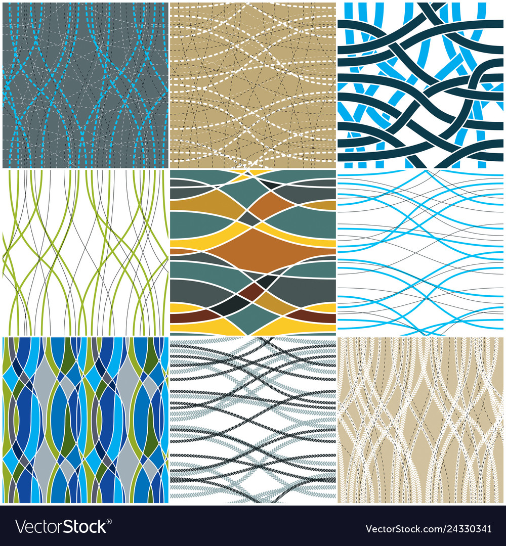 Tangled curvy lines seamless patterns set repeat Vector Image