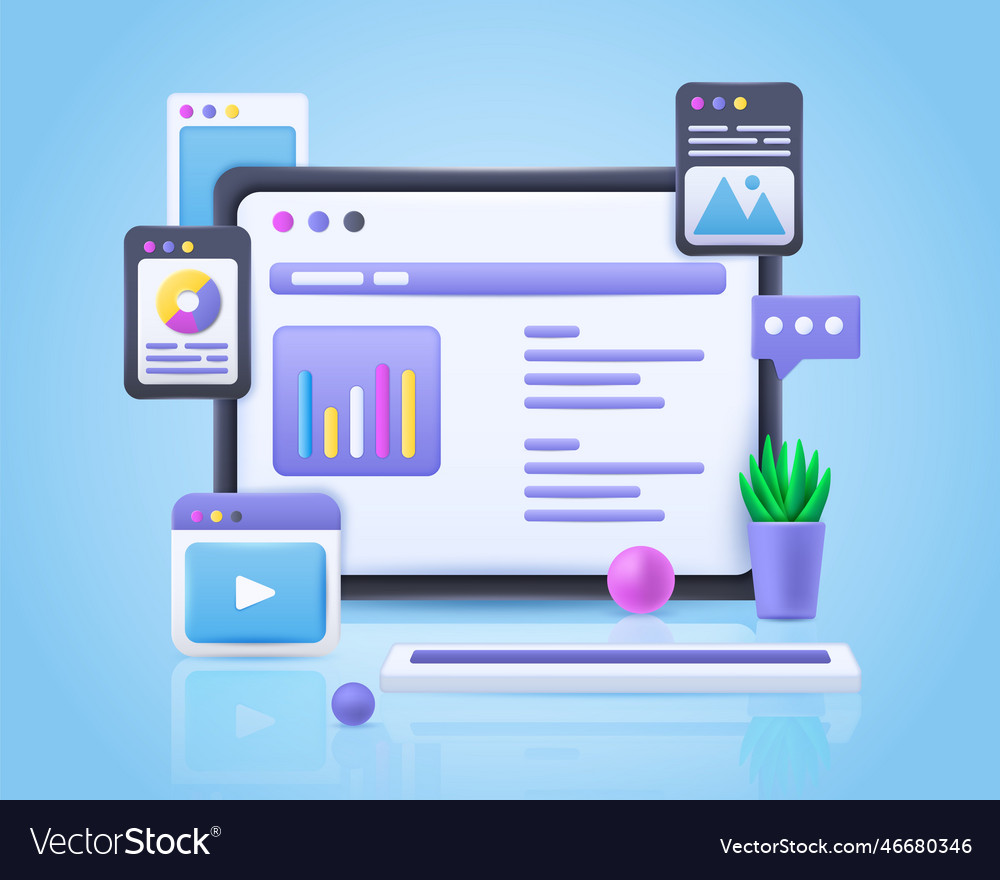 3d graphic ux ui design internet website create Vector Image