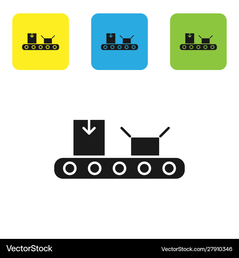 Black conveyor belt with cardboard box icon Vector Image