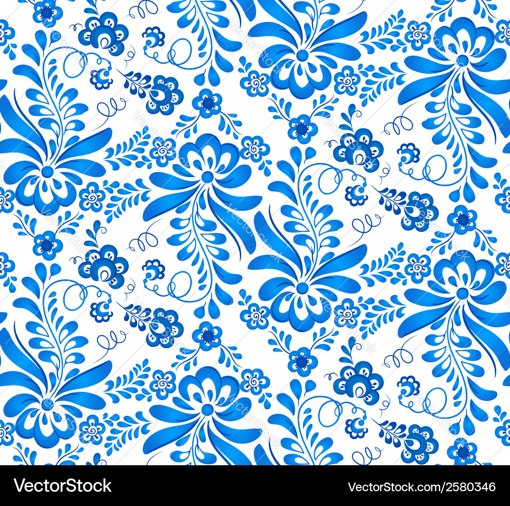 Blue floral seamless pattern in Russian gzhel Vector Image