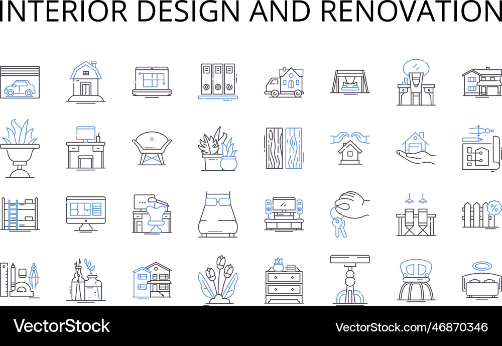 Interior design and renovation line icons Vector Image