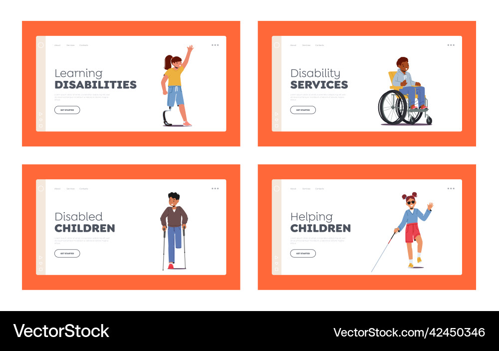 Kids disability landing page template set Vector Image