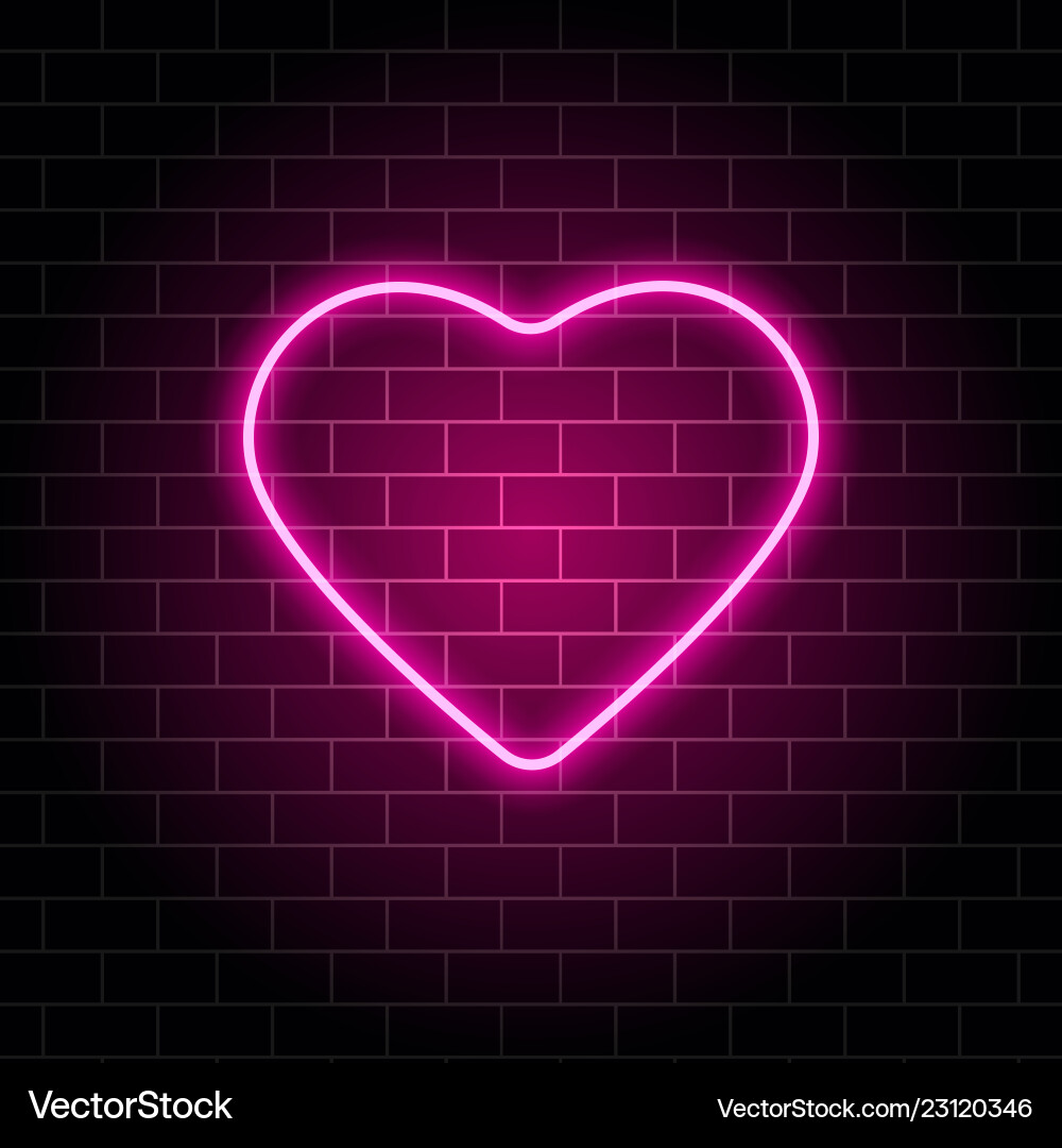 Neon heart bright night signboard on brick Vector Image