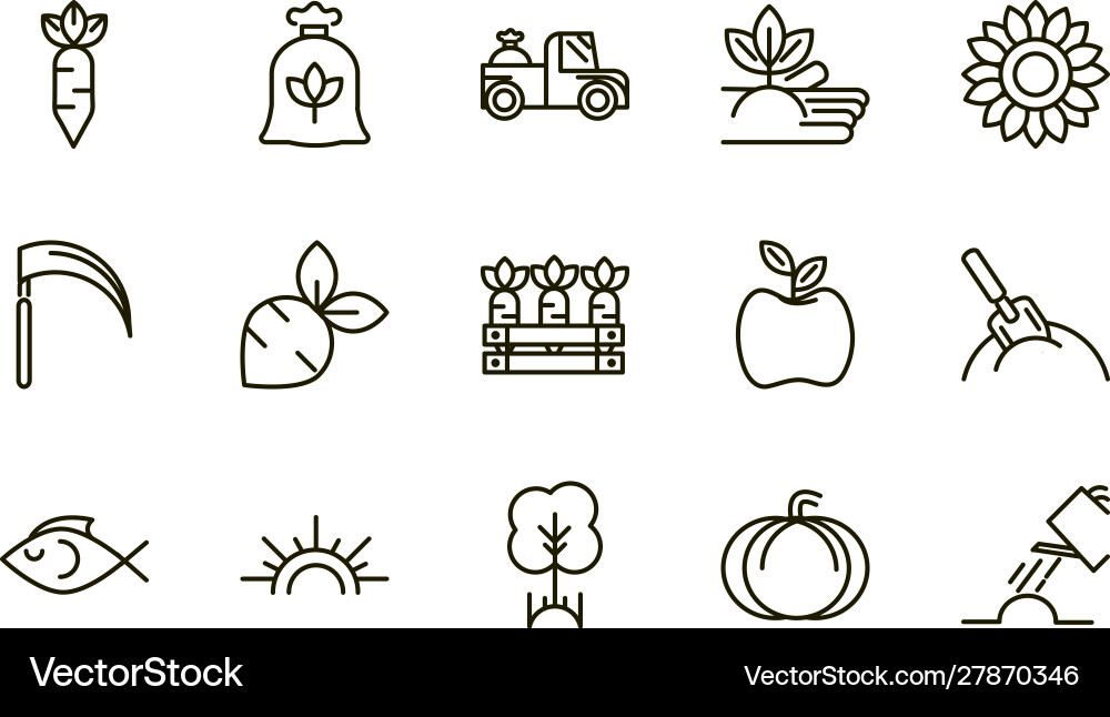 Rural agriculture thick line icons set Royalty Free Vector