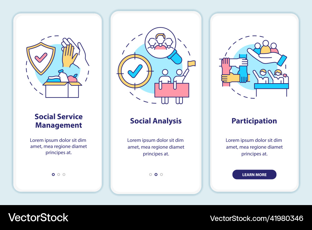 Social planning organizes onboarding mobile app Vector Image