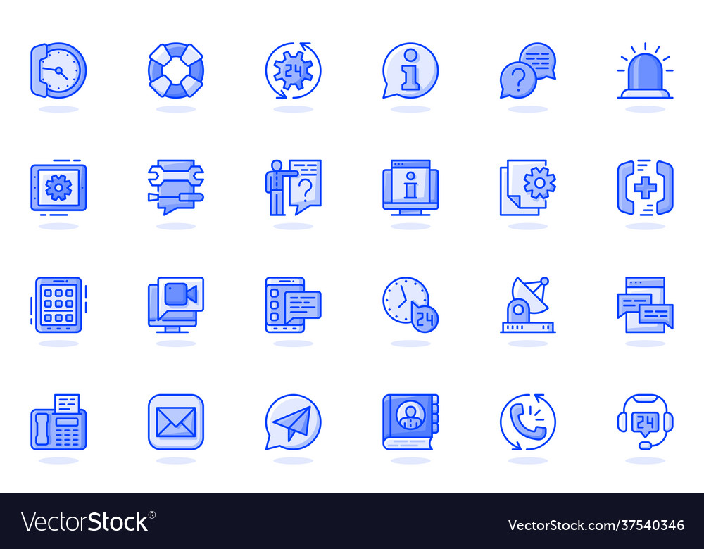 Support services web flat line icon bundle Vector Image