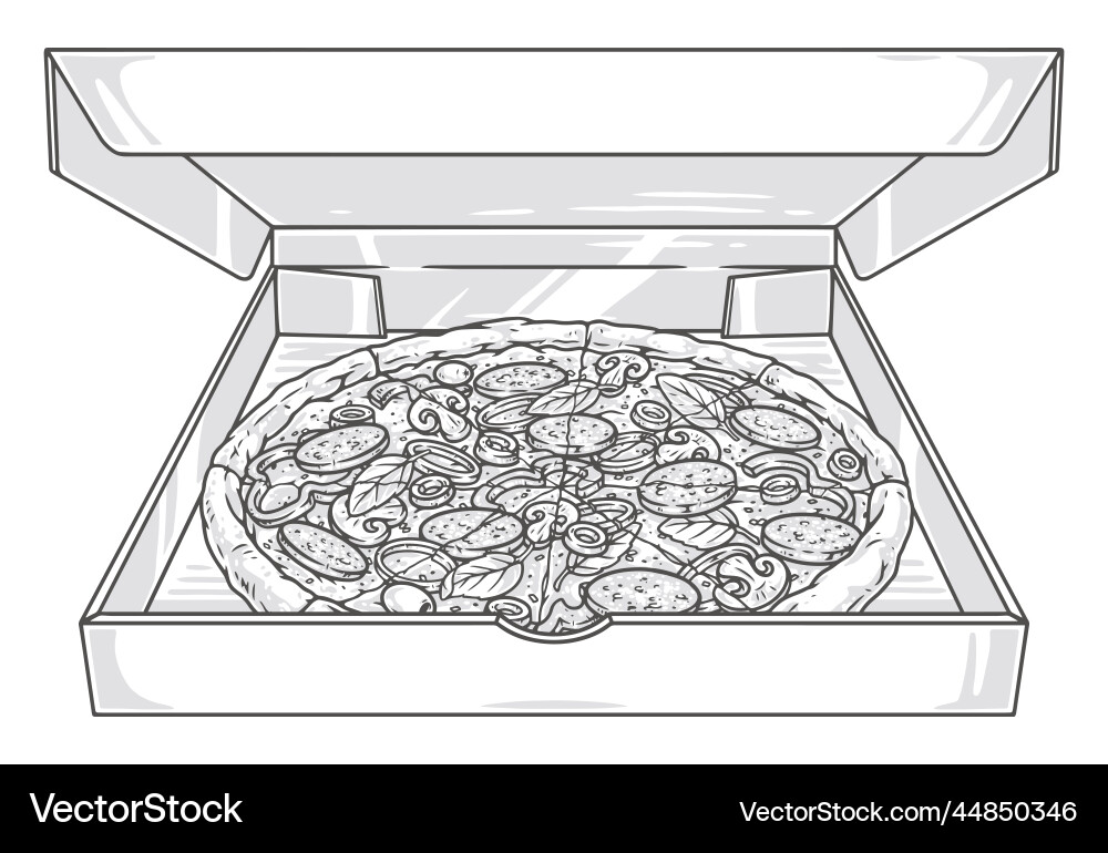 Takeaway pizza monochrome vintage emblem Vector Image