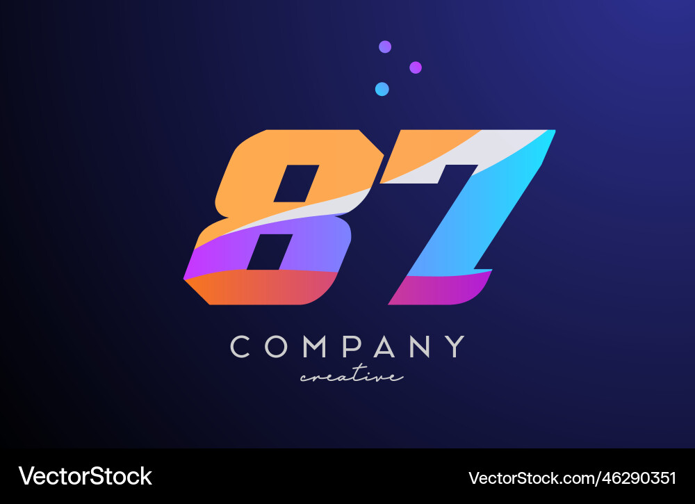 Colored number 87 logo icon with dots yellow blue Vector Image