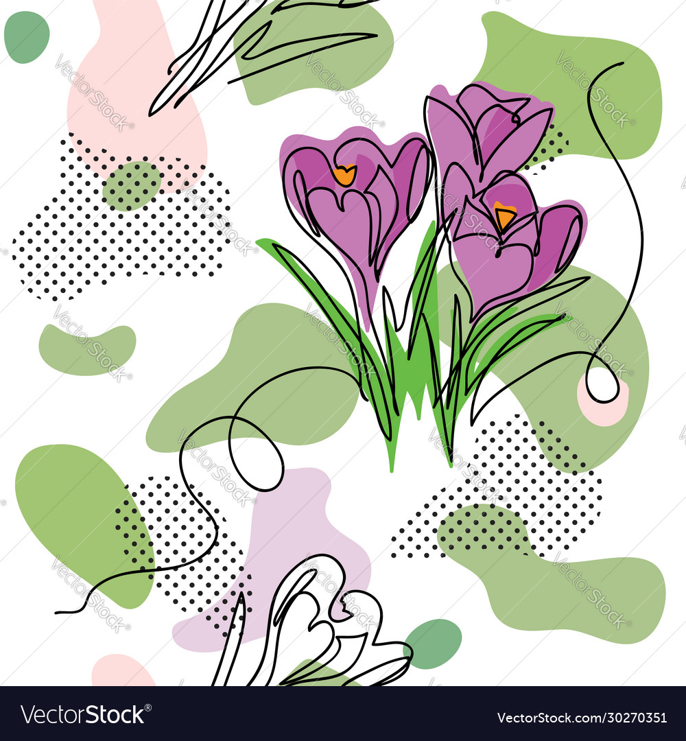 Crocuses flowers pattern Royalty Free Vector Image