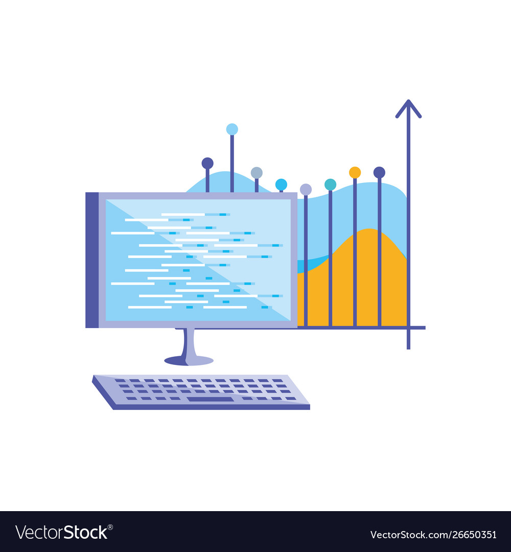 Desktop computer with statistical graphics Vector Image