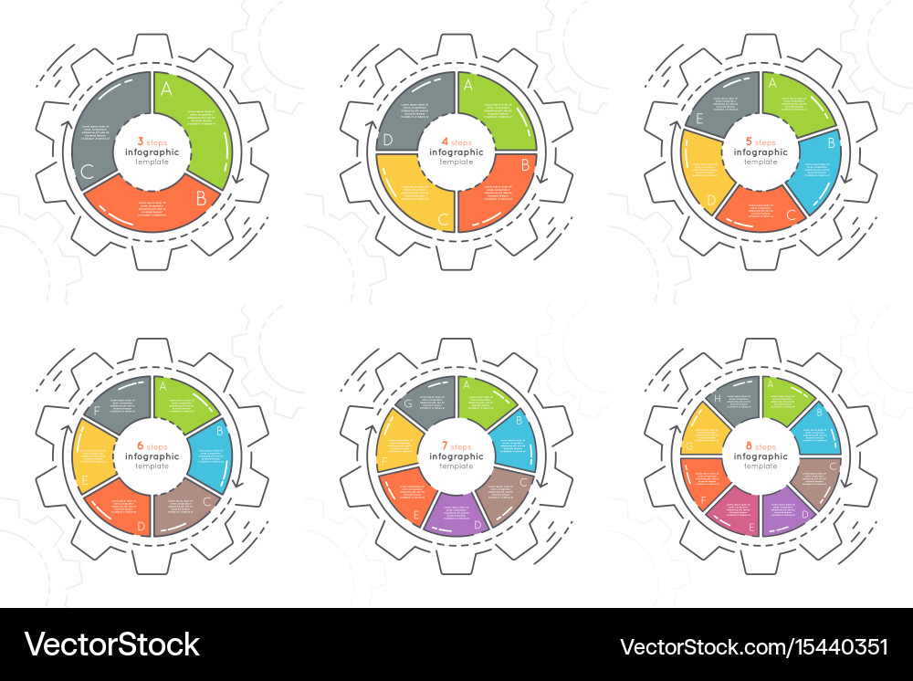 Set of gear shaped flat style infographic Vector Image