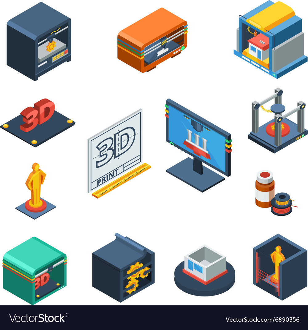 3d printing isometric icons collection Royalty Free Vector