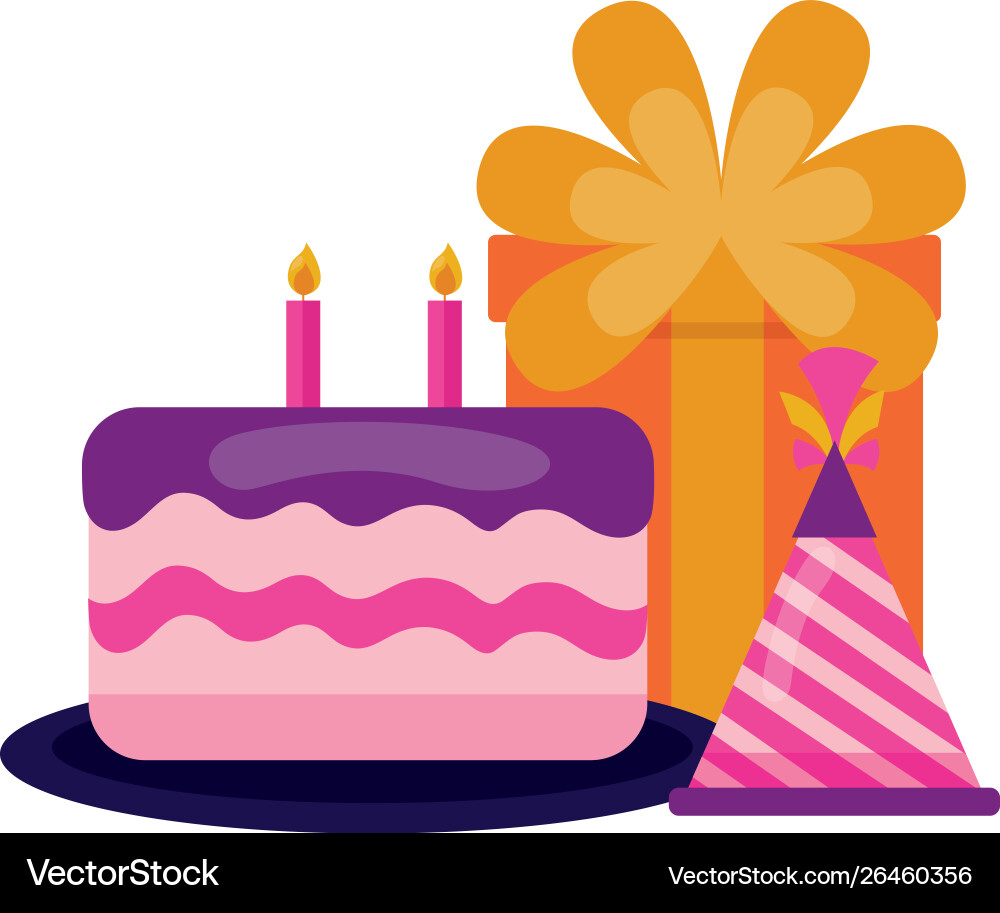 Cake gift party hat birthday celebration Vector Image