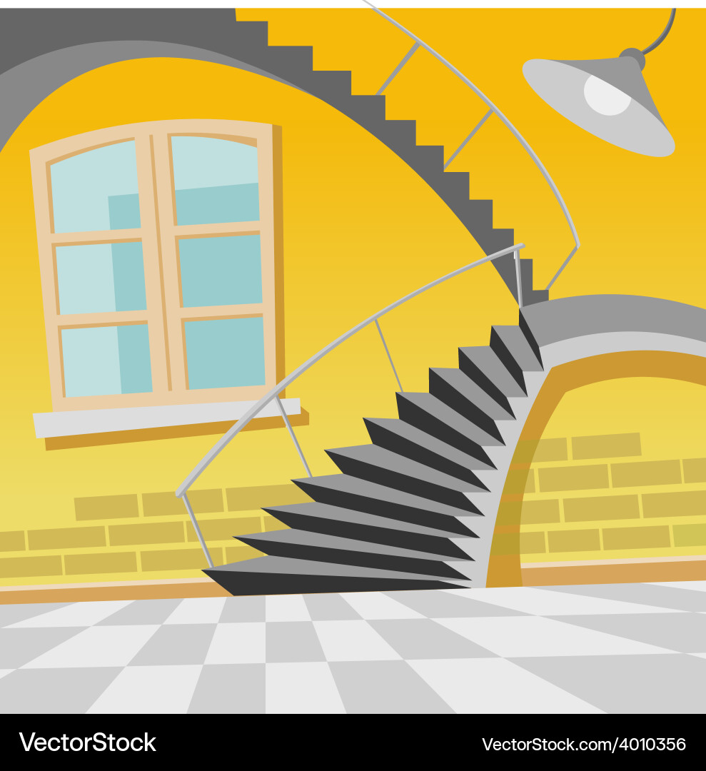 Cartoon interior staircase curve in room Vector Image