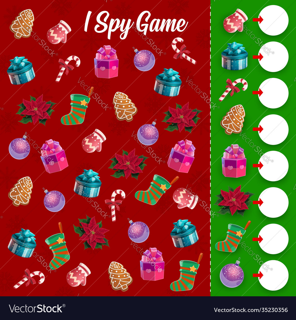Children i spy game with christmas toys and gifts Vector Image