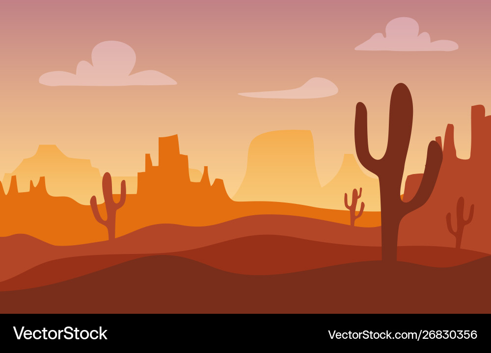 Desert sunset silhouette landscape arizona Vector Image