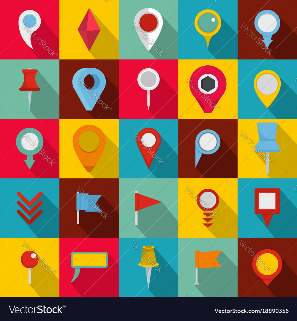 Map pointer icons set flat style Royalty Free Vector Image