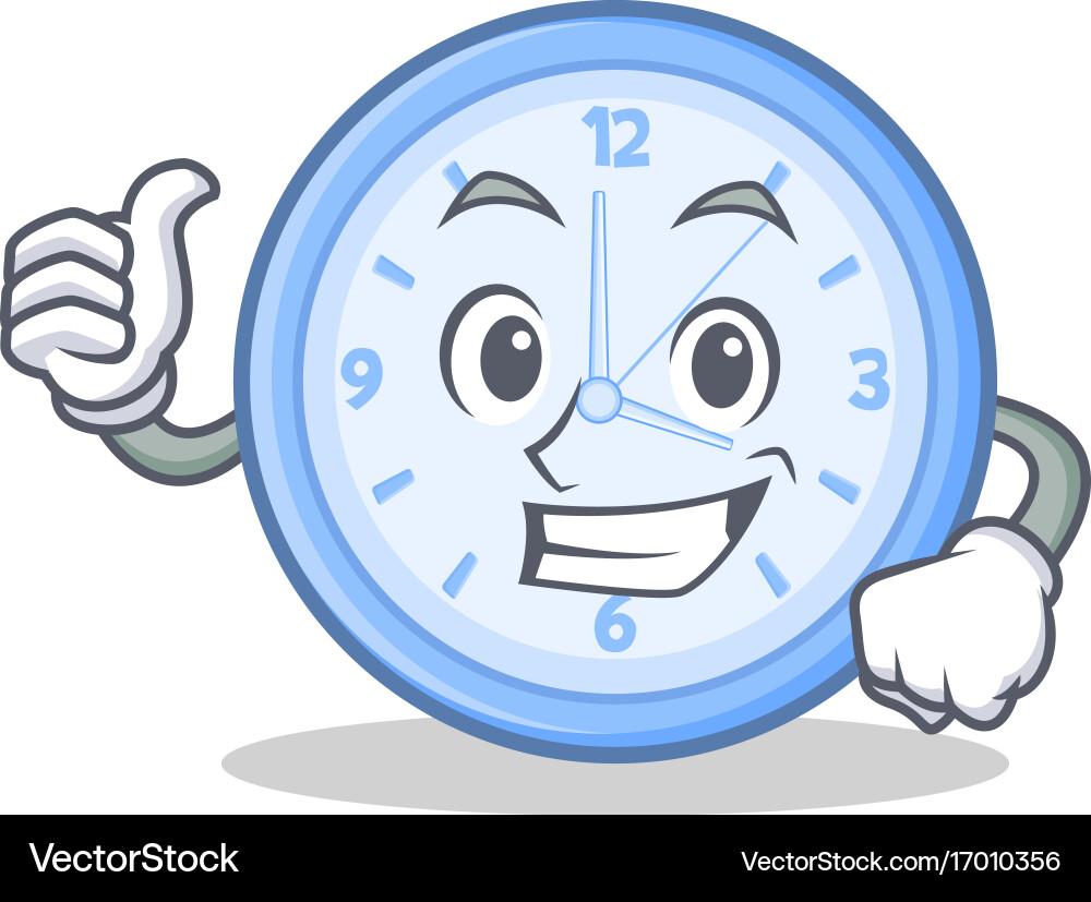 Thumbs up clock character cartoon style Royalty Free Vector
