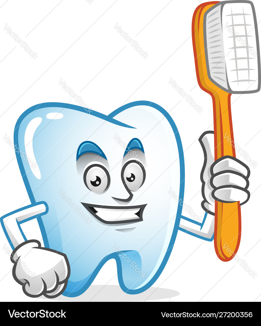 Tooth character design or mascot with brush Vector Image