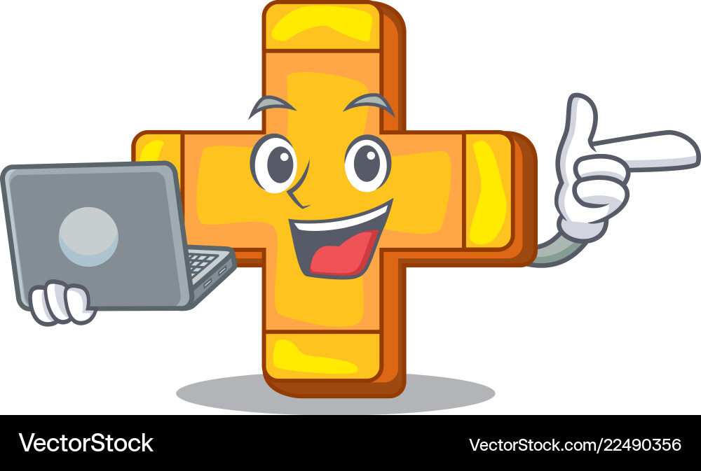 With laptop character line draw symbol plus sign Vector Image