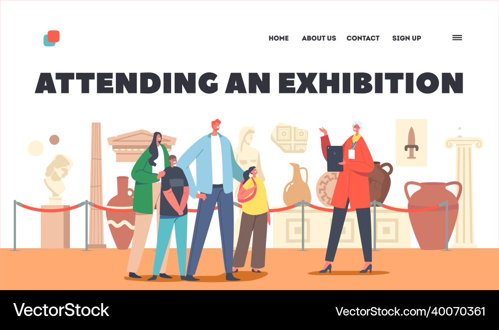 Attending an exhibition landing page template Vector Image