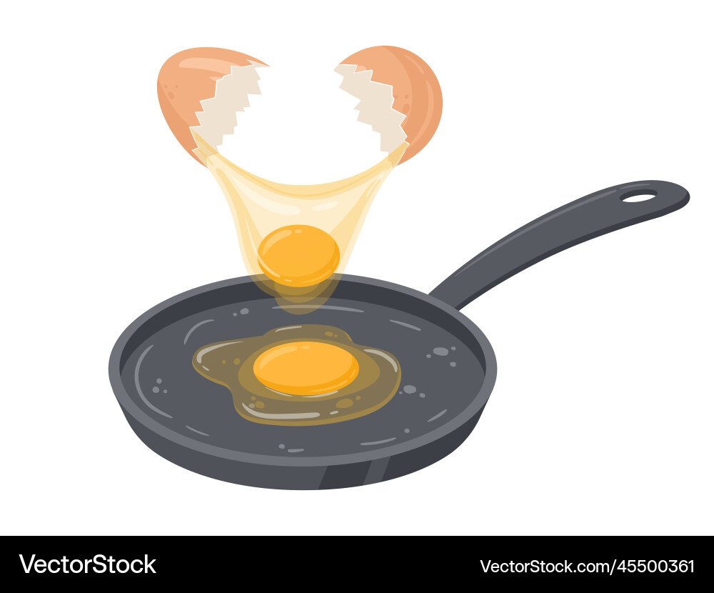 Cartoon fried eggs on fried pan cooking fresh Vector Image