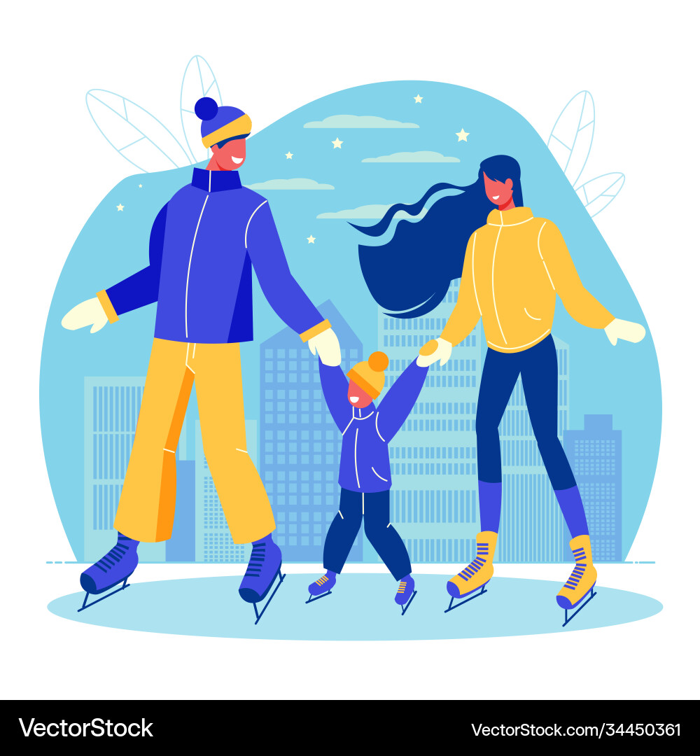 Family ice skating composition Royalty Free Vector Image