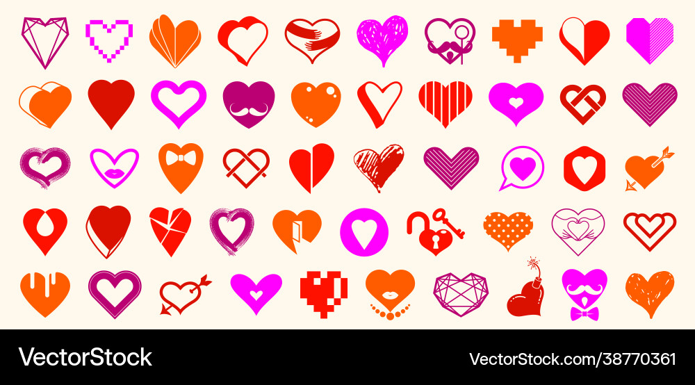 Hearts big set different shapes and concepts Vector Image