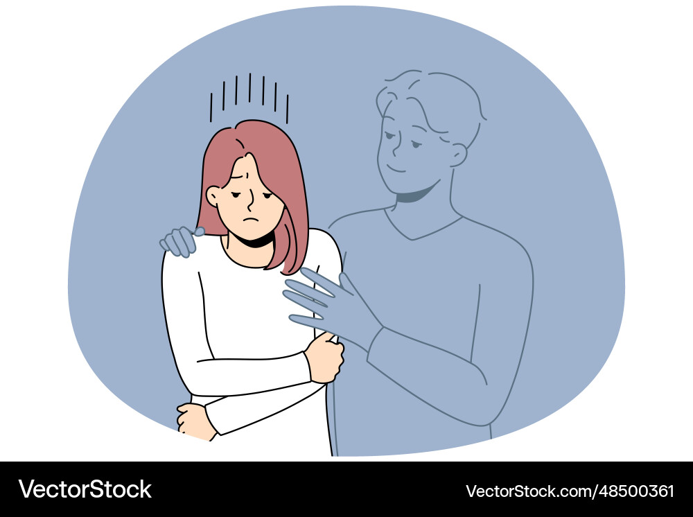 Invisible man hugging sad woman Royalty Free Vector Image