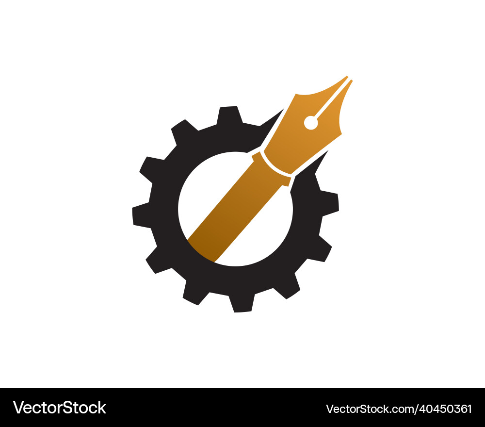 Pen and gear tech logo template icon symbol Vector Image
