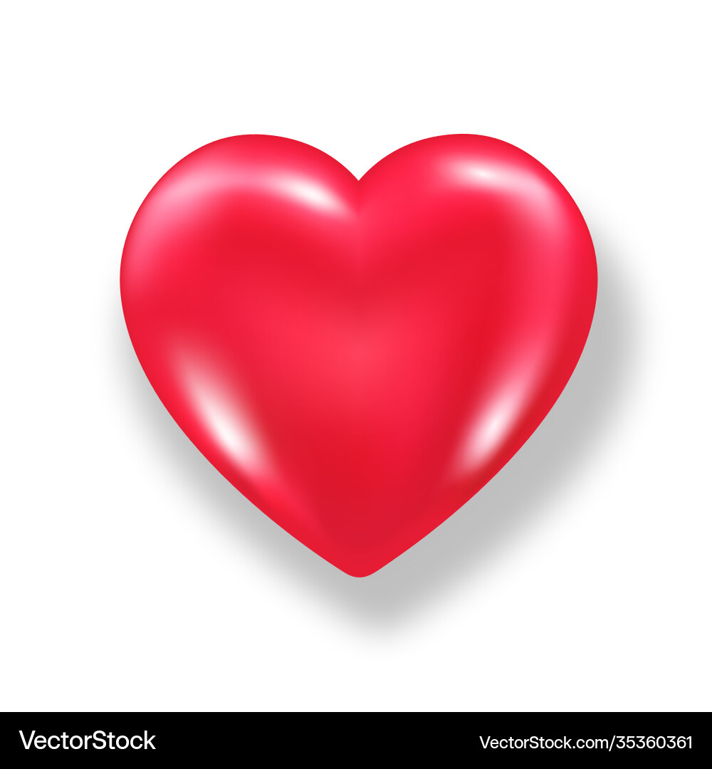 Red shiny 3d heart with shadow isolated on white Vector Image