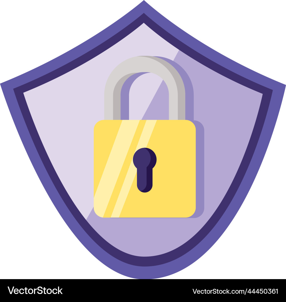 Secure padlock in shield Royalty Free Vector Image