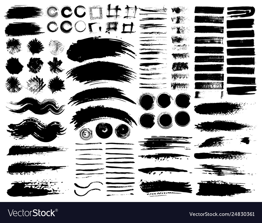 Set brush strokes black ink grunge Royalty Free Vector Image