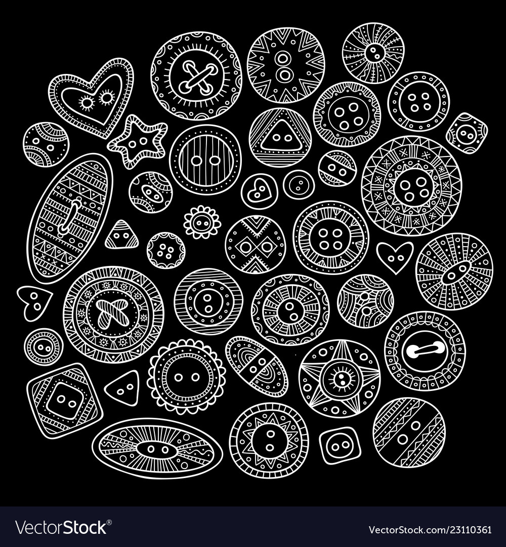 Set cloth buttons in different designs in boho Vector Image