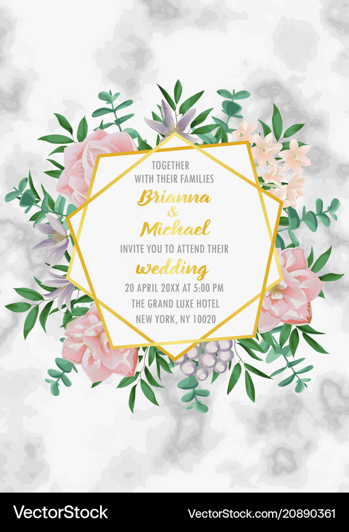 Wedding invitation with geometric frame flowers Vector Image