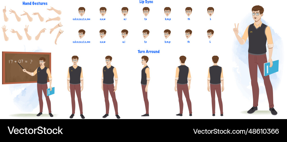 A male teacher professor model sheet cre Vector Image