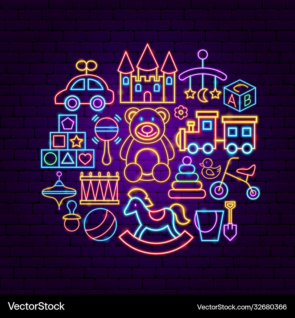 Baby toys neon concept Royalty Free Vector Image