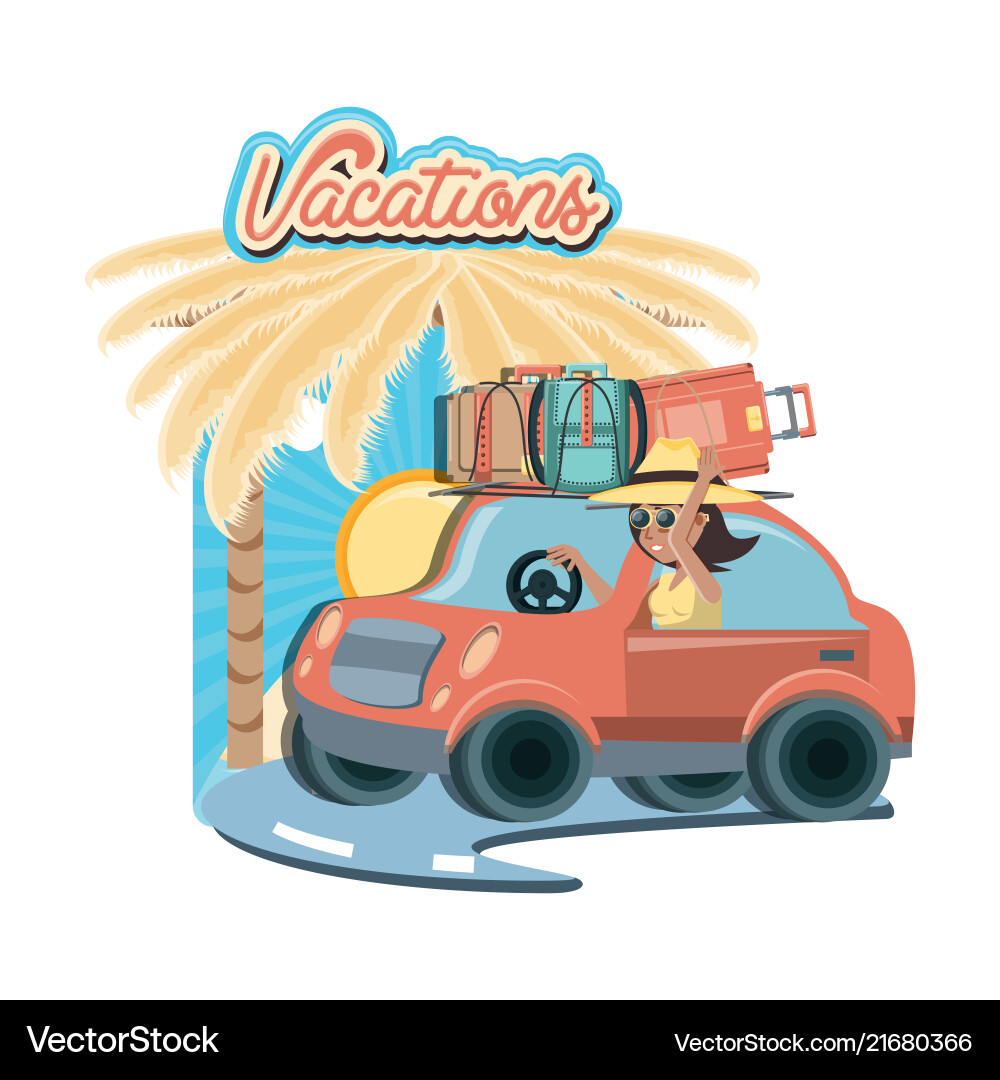 Car with suitcases travel vacations Royalty Free Vector
