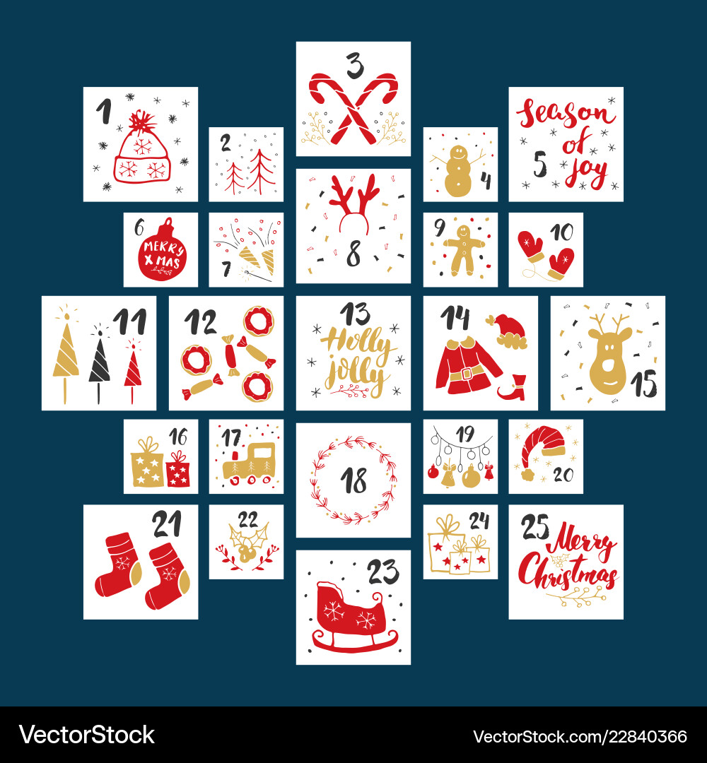 Christmas advent calendar hand drawn elements Vector Image