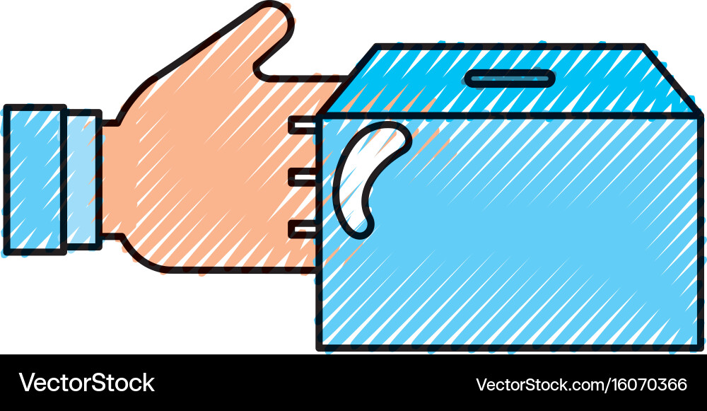 Hand human with box carton packing icon Royalty Free Vector