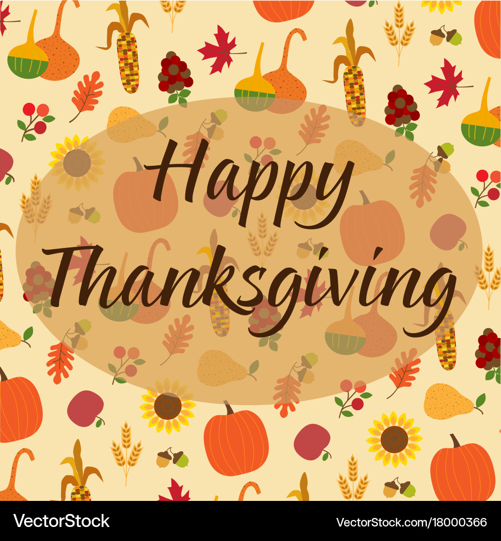 Happy thanksgiving on tossed autumn nature pattern