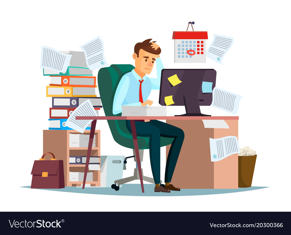 Man overwork in office of Royalty Free Vector Image Man overwork in office of Royalty Free Vector Image