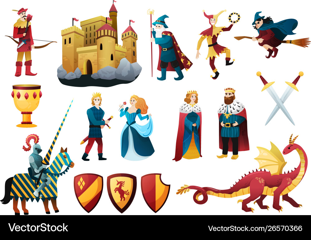 Medieval kingdom elements set Royalty Free Vector Image