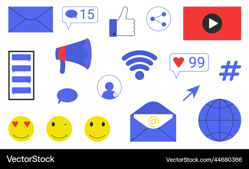 Set of social media elements promotion Royalty Free Vector