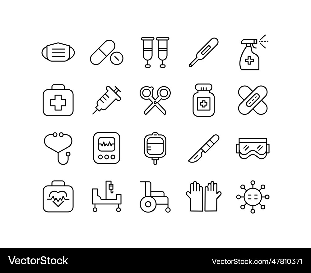 Medical icon set with black outline Royalty Free Vector