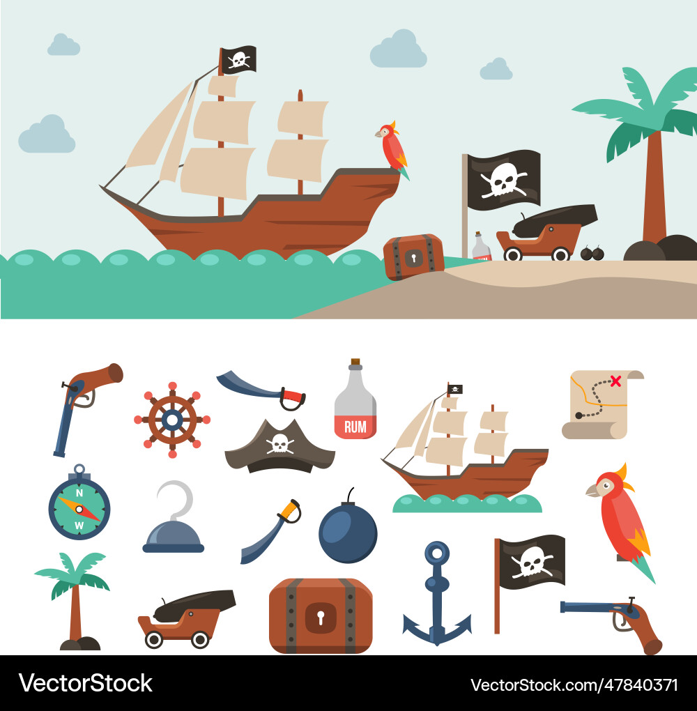 Pirate icons set icons set Royalty Free Vector Image