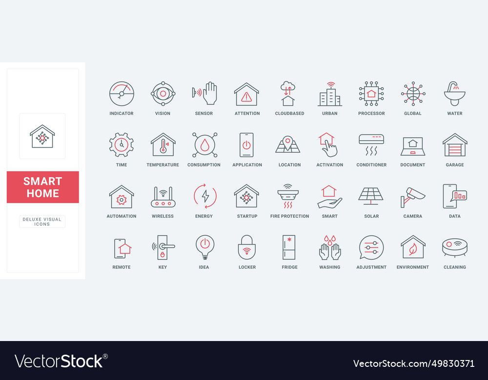 Smart home thin black and red line icons set Vector Image
