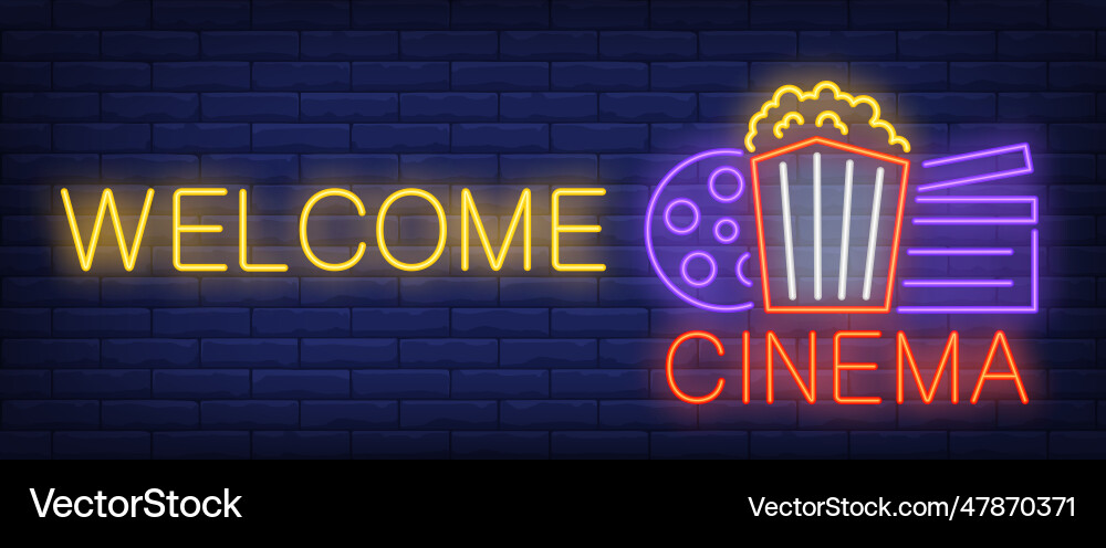 Welcome cinema neon sign Royalty Free Vector Image